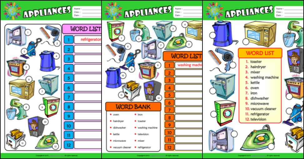 Appliances ESL Printable Worksheets For Kids 3