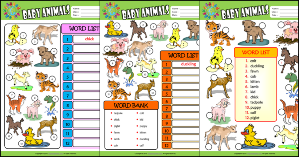 Baby Animals ESL Printable Worksheets For Kids 3