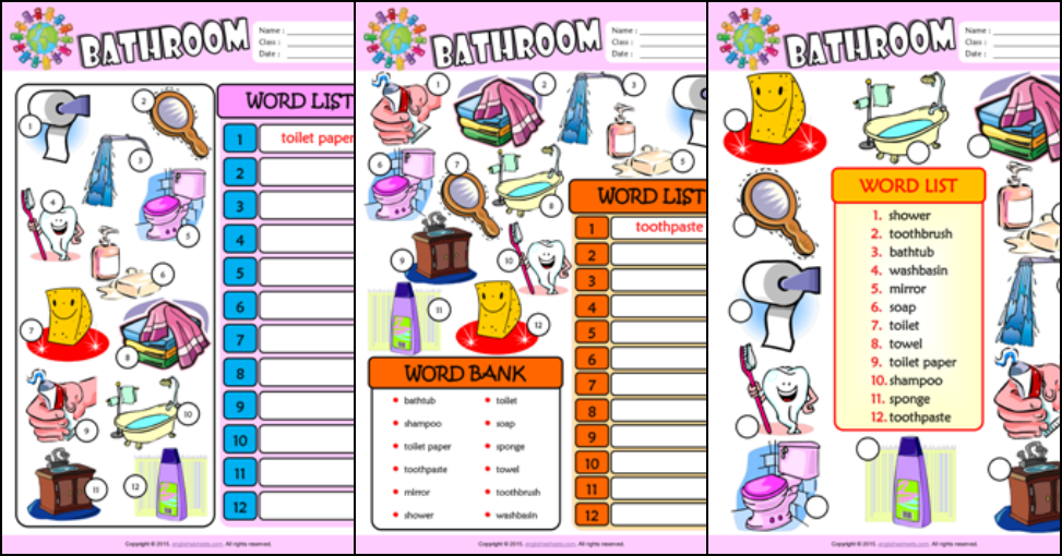 Bathroom ESL Printable Worksheets For Kids 3
