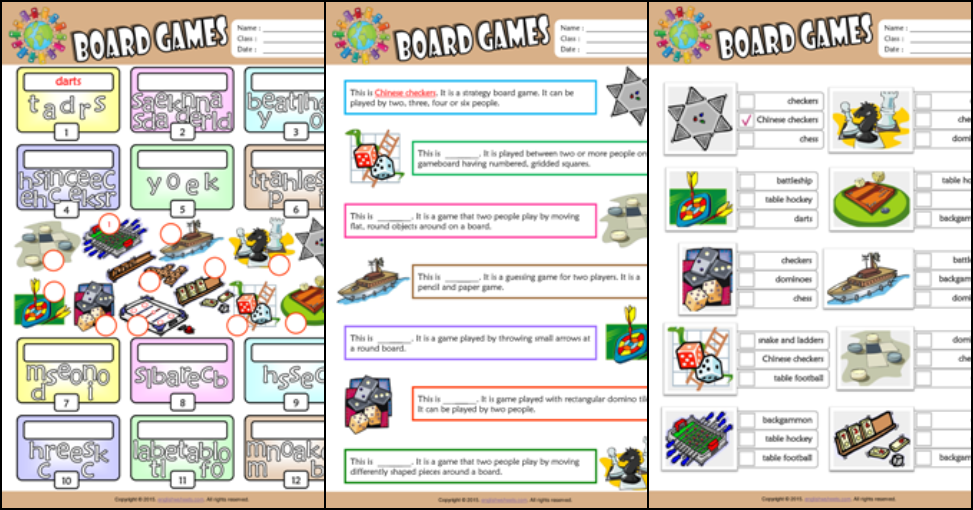 Board Games ESL Printable Worksheets For Kids 2
