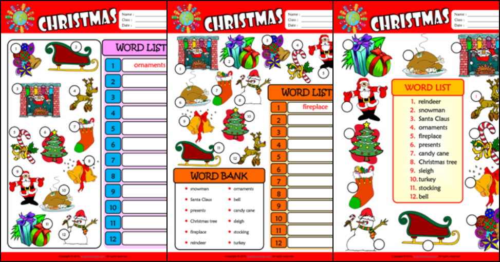 Christmas English Worksheets Christmas English Worksheets Perfect For