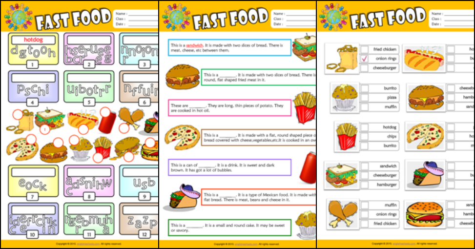 Fast Food ESL Printable Worksheets For Kids 2