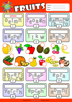 Fruits ESL Printable Worksheets For Kids 2
