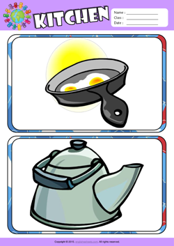 Kitchen ESL Flashcards Set for Kids