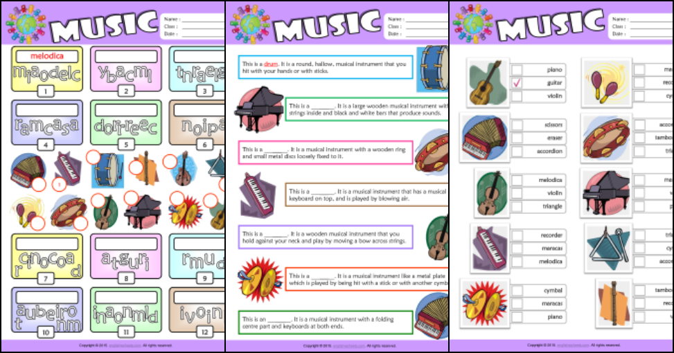 Musical Instruments ESL Printable Worksheets For Kids 2