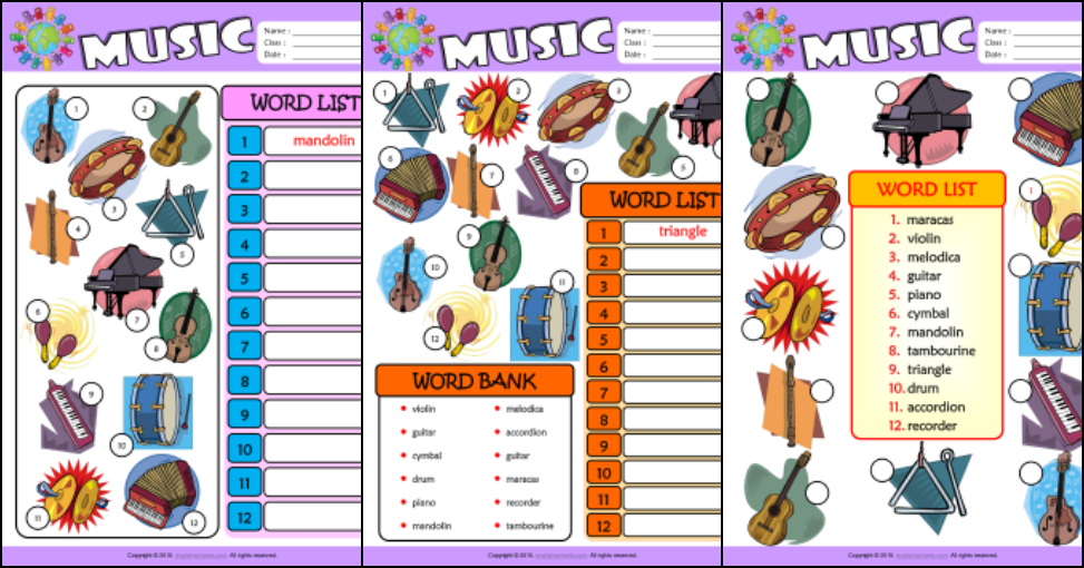 Musical Instruments ESL Printable Worksheets For Kids 3