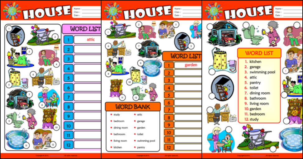 Parts of a House ESL Printable Worksheets For Kids 3