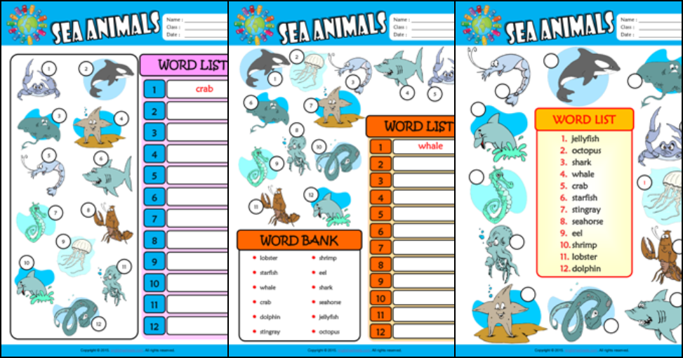 Sea Animals ESL Printable Worksheets For Kids 3