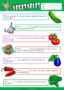 Vegetables ESL Printable Worksheets For Kids 2