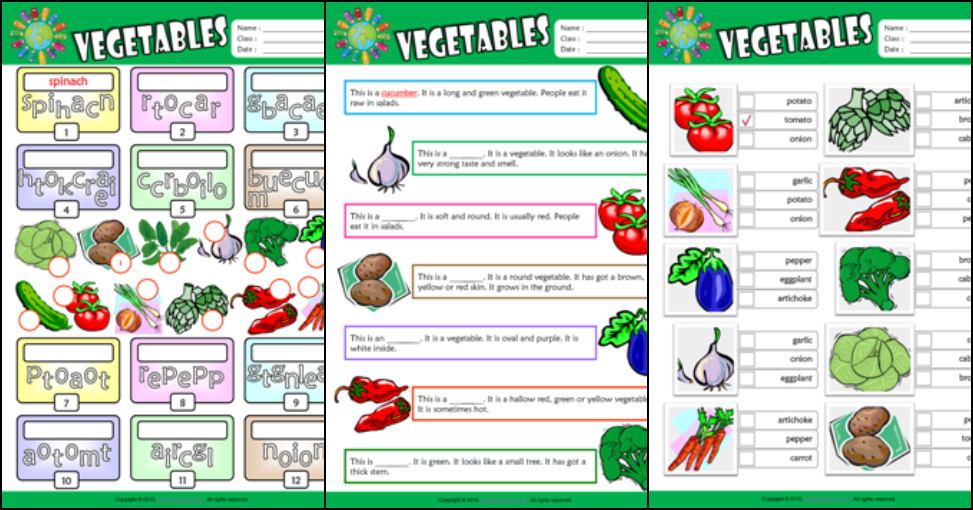 Vegetables ESL Printable Worksheets For Kids 2