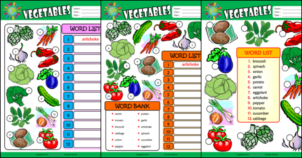 Vegetables ESL Printable Worksheets For Kids 3